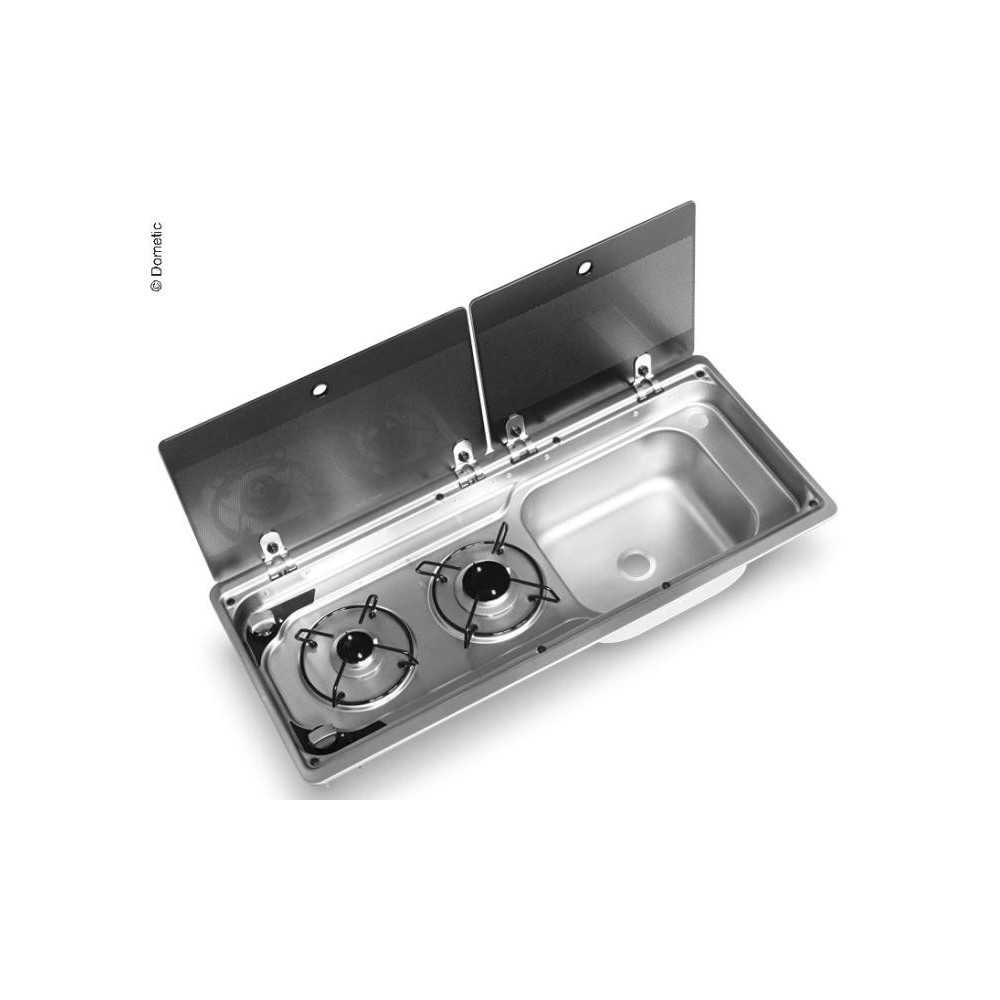 Cooker/sink combination with 2-piece high-quality glass cover